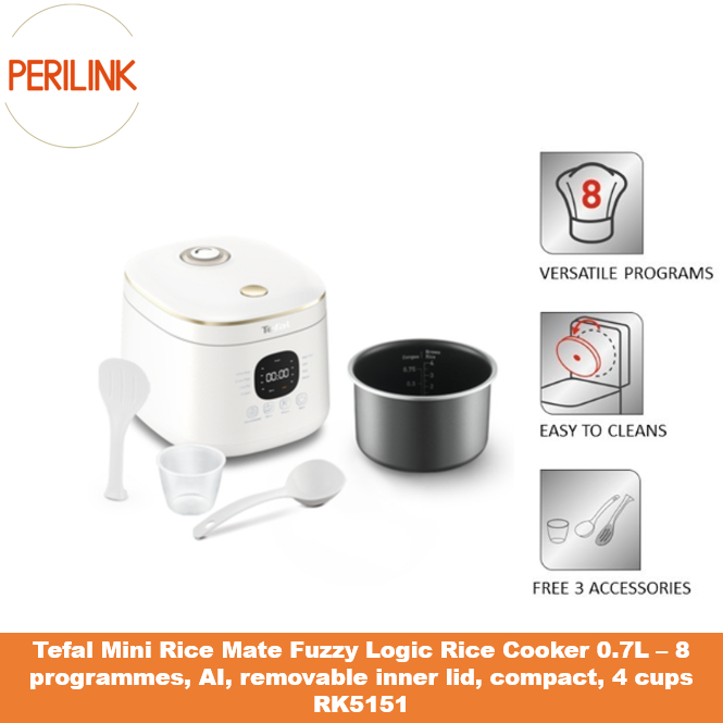 Tefal Mini Rice Mate Fuzzy Logic Rice Cooker 0.7L – 8 programmes, AI ...