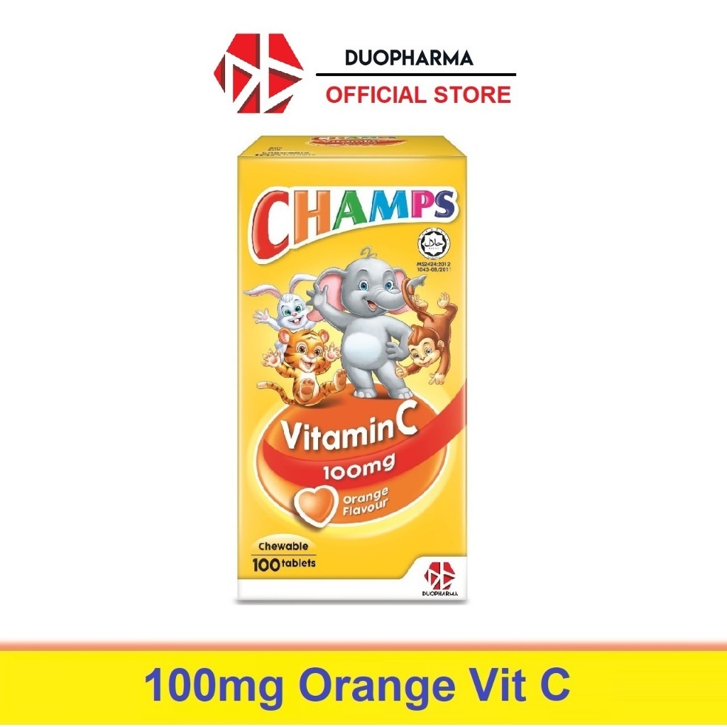 CHAMPS 100mg Vitamin C Orange Chew Tab 100s [ Vit C for Kids / Children ...