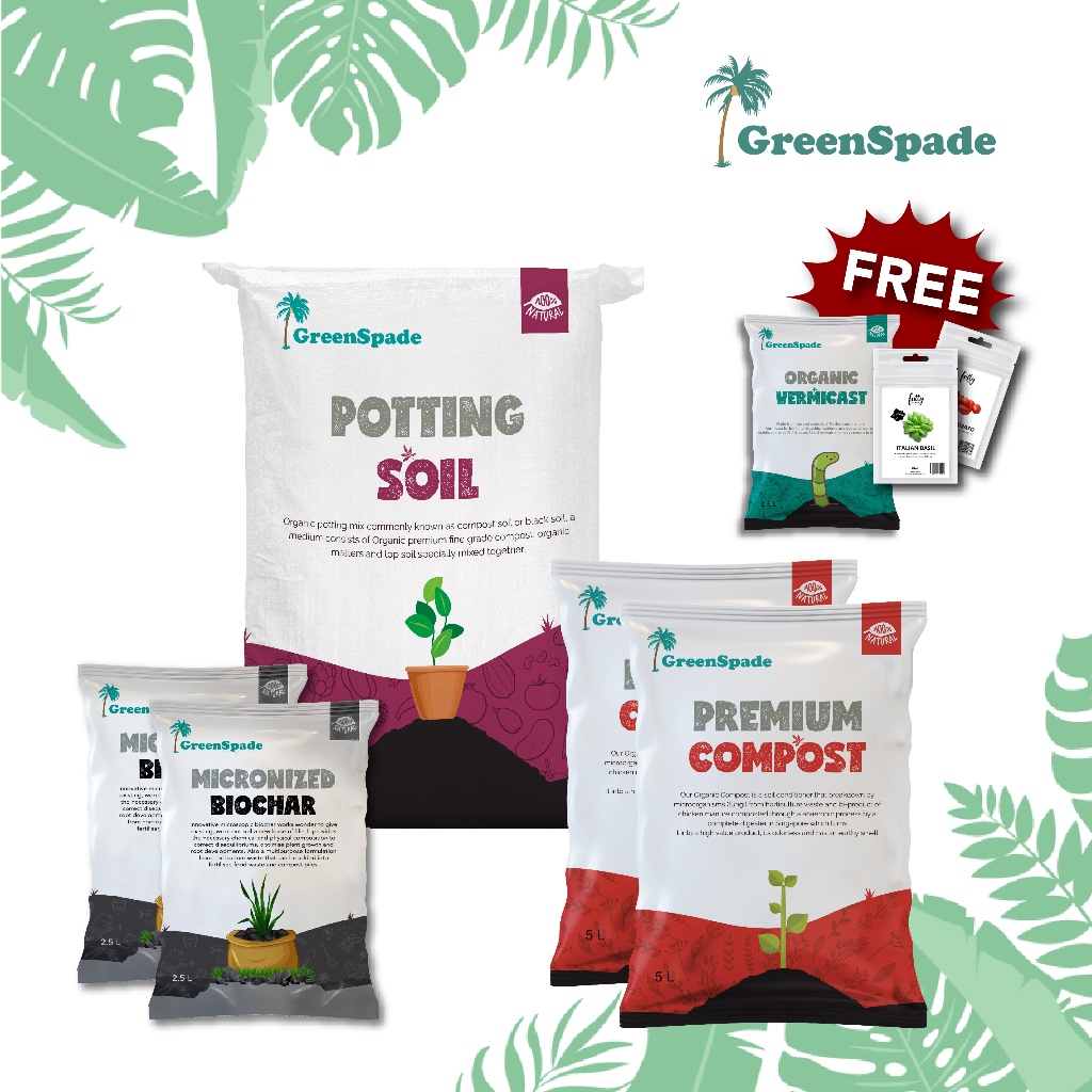 [Bundle Pack] Soil 40L , 2x Compost 5L, 2x Biochar 2.5L (Free Vermicast ...