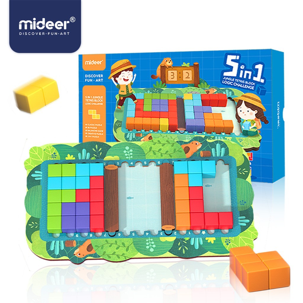 5-in-1 Jungle Tetris Block Logic Challenge Game by Mideer | Multi-level ...