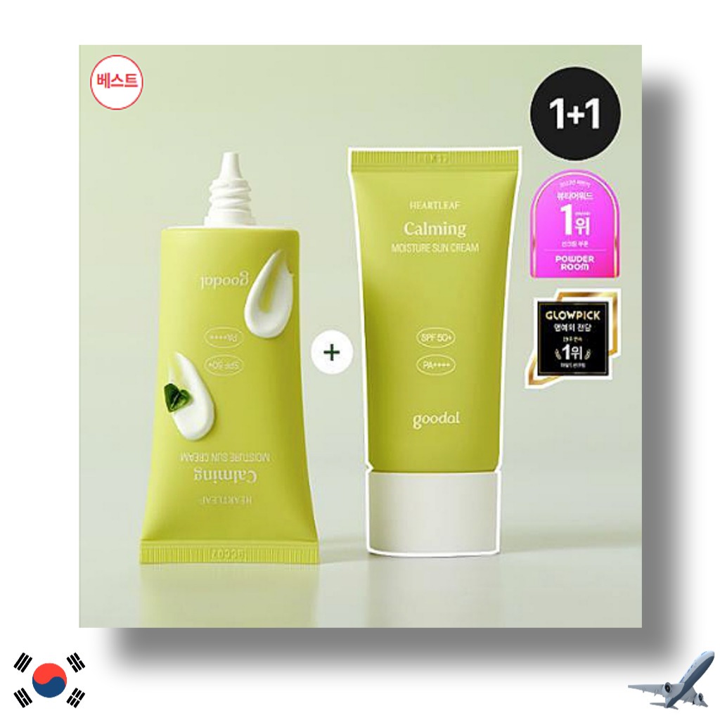 GOODAL HEARTLEAF CALMING MOISTURE SUN CREAM SPF50+ PA++++ 50g + 50g ...