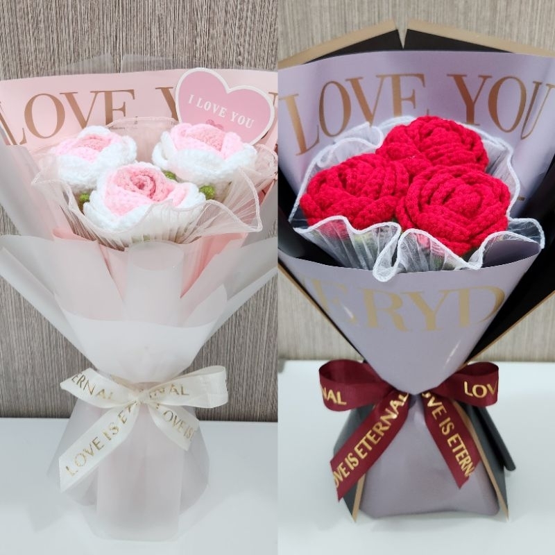 3 Roses Crochet Flower Bouquet/Anniversary/Birthday/Graduation ...