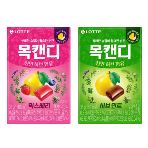 [Lotte] Cough Drop Candy (Mix Berry / Herb mint) 38g 목캔디 (믹스베리 / 허브민트 ...