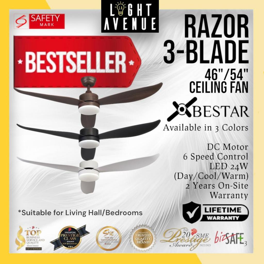 BESTAR Razor Ceiling Fan With LED Light And Remote Control 3 Blade 46 ...
