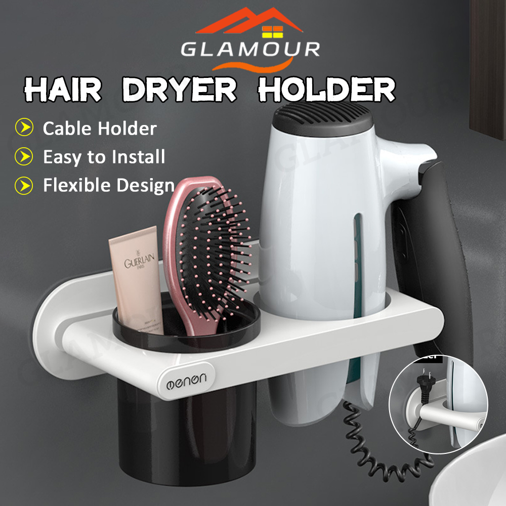 [SG] Hair Dryer Holder Wall Mounted Hair Dryer Rack Bathroom Racks ...