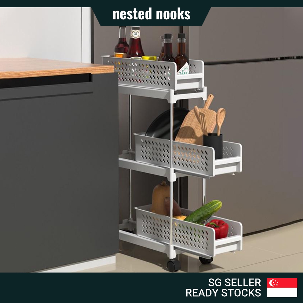 Slim Trolley with Pull Out Drawers Wheels Kitchen Bathroom Storage Rack ...