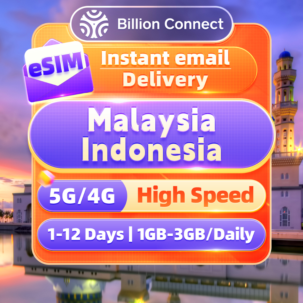 Malaysia & Indonesia eSIM 5G 1-30Days Daily 500MB-3GB Total 3-15GB Unlimited Data High Speed ...