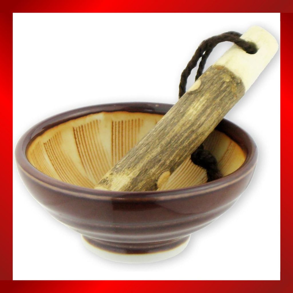Mini Suribachi set, 8.7cm dia. with Sansho (Japanese pepper) mortar stick, made in Japan ...
