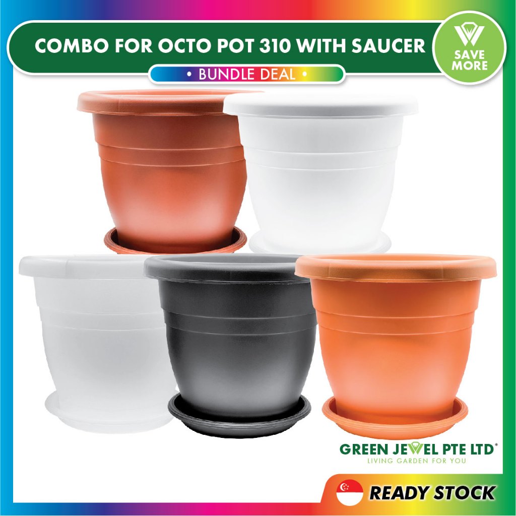 (Pot+Saucer) OCTO Plastic Plant Pot sets Ø31cm for Indoor, Outdoor ...