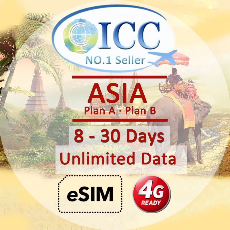 ICC_eSIM Asia 8-30 Days Unlimited Data SIM *9 or 12 Destinations ...