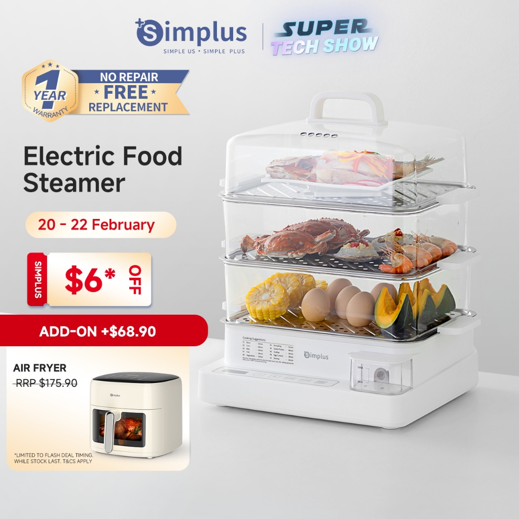Simplus Electric Food Steamer 3 Tier 21L Large Capacity 1300W ...