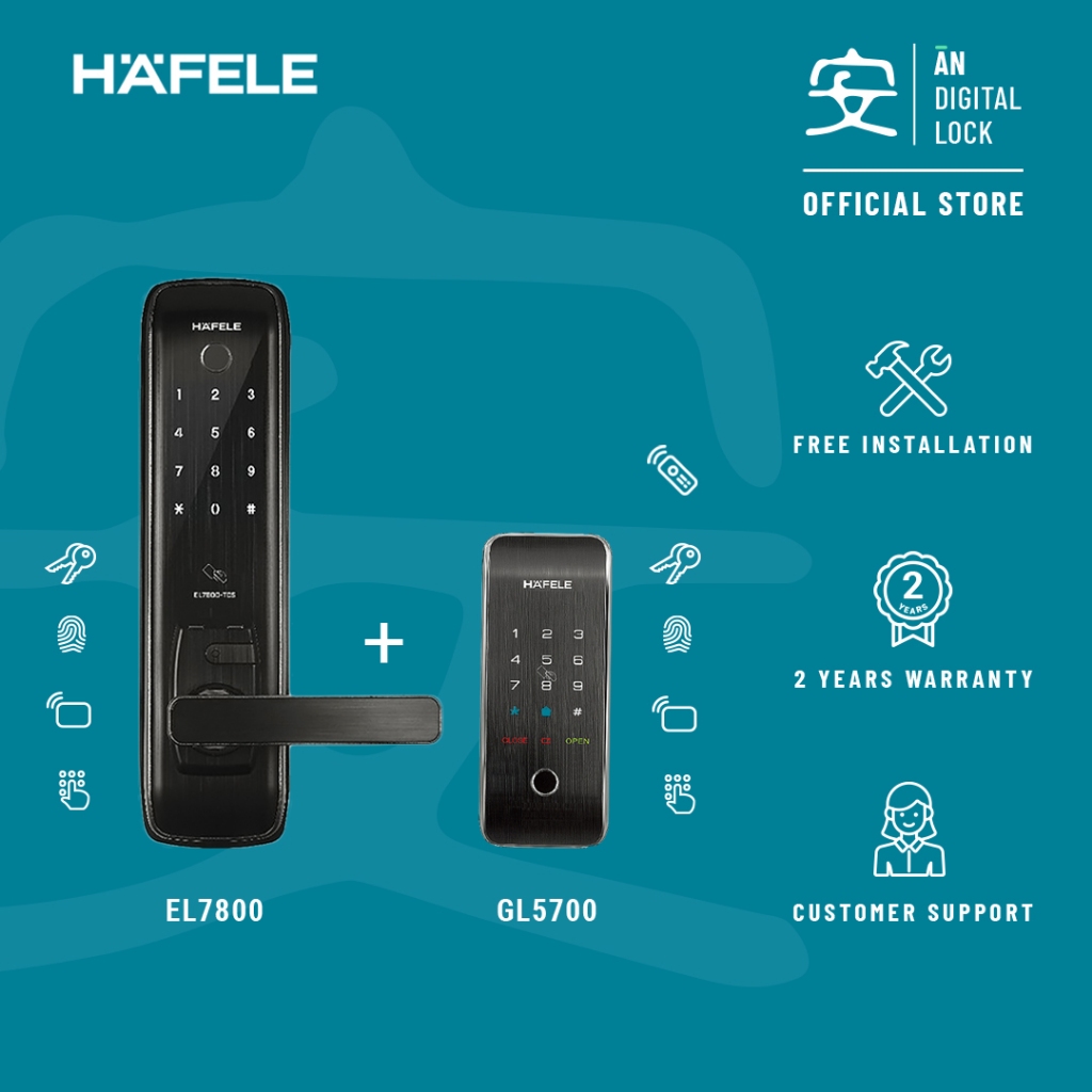 Hafele EL7800 Door Lock + Hafele GL5700 Gate Lock | AN Digital Lock ...