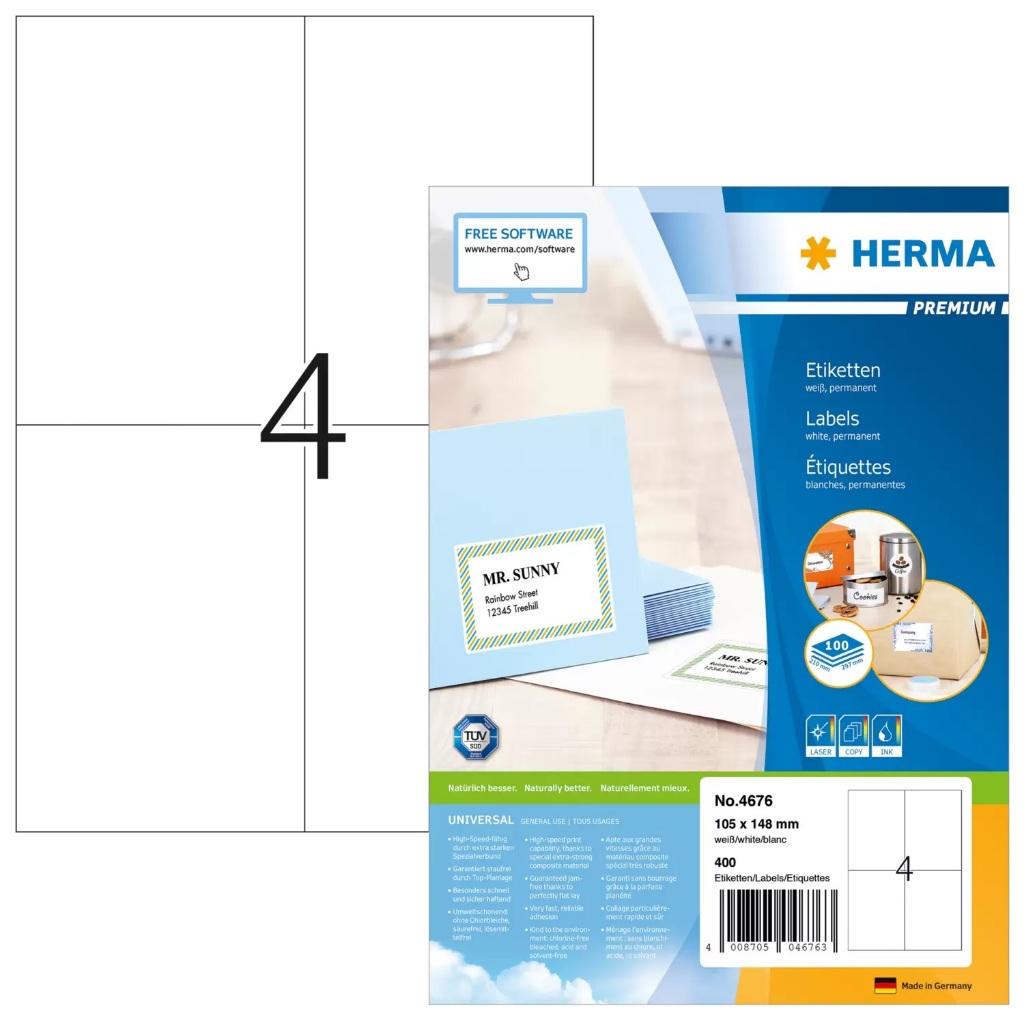 Herma Address Permanent Sticker Label A4 4676 (100sheets/ box or ...