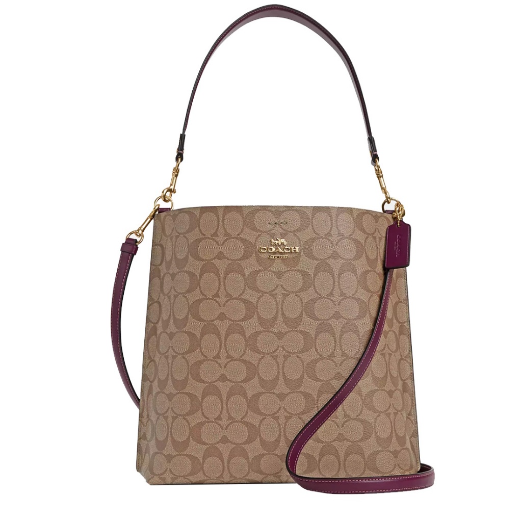 Coach Mollie Bucket Bag In Signature Canvas in Khaki/ Deep Berry CA561 ...
