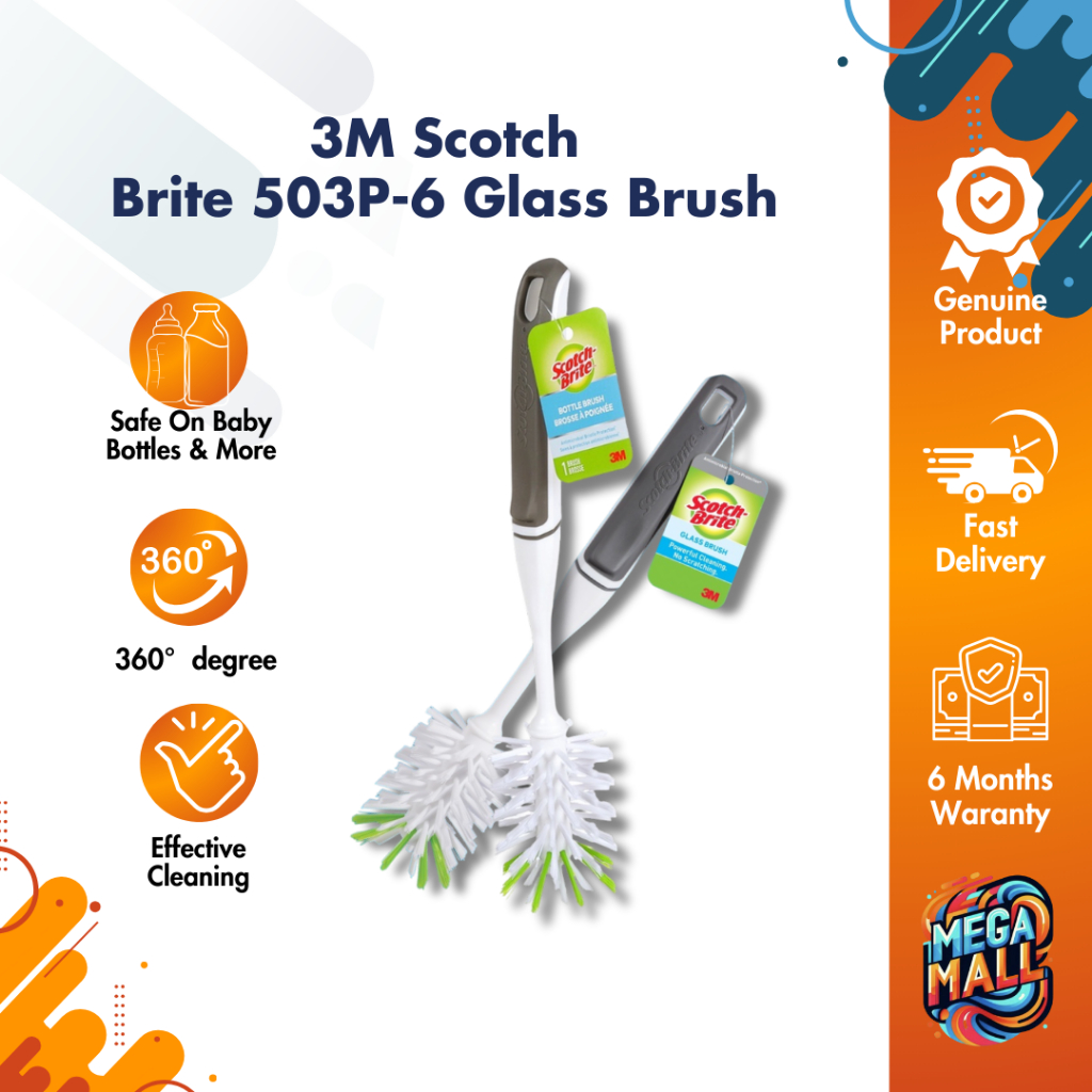 3M Scotch Brite 503P-6 Glass Brush Premium Quality Non-Scratch 360 ...