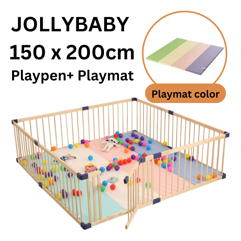 SG Local JollyBaby Solid wood indoor playpen 150x200cm / Playmat 4mm ...