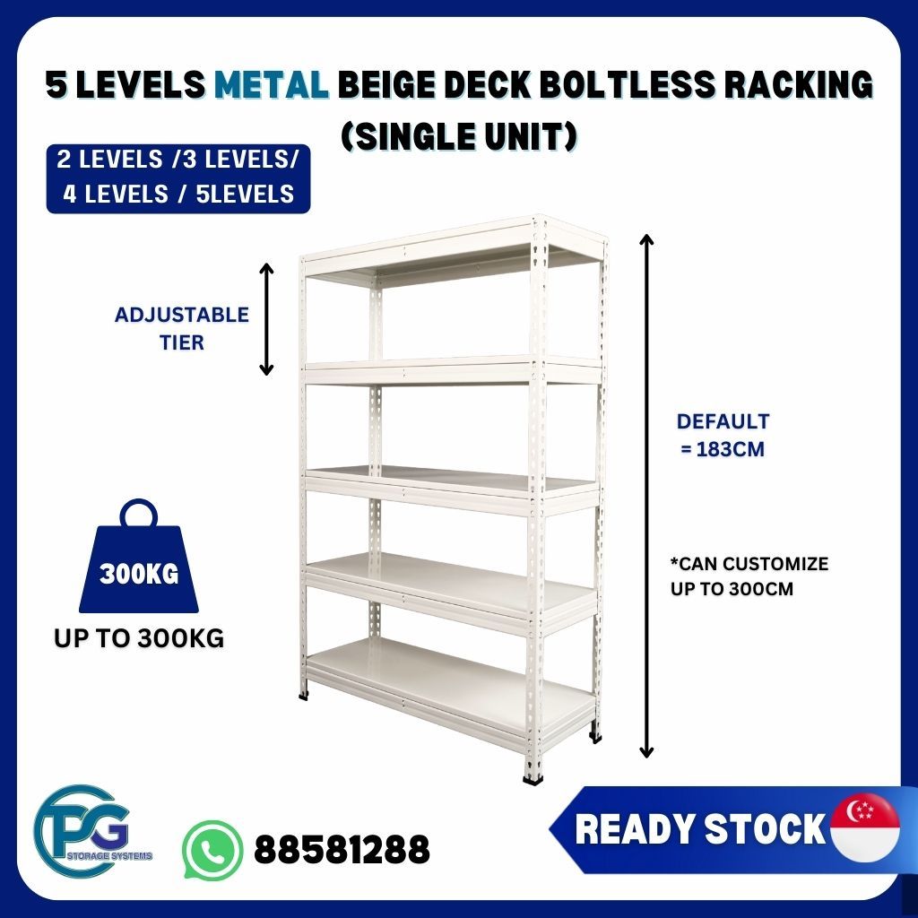 PG Single Rack - 5 Levels Metal Deck Beige Boltless Racking | Shopee ...