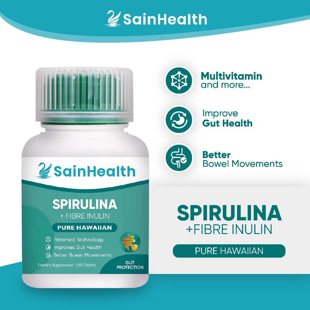 SainHealth Spirulina + Fibre Inulin, 180 Tablets - Superfood Vitamin ...