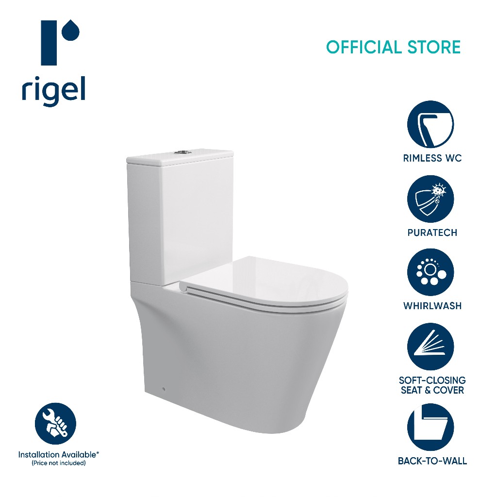 RIGEL Gallant Rimless Toilet Bowl with optional upgrade to Manual Bidet ...