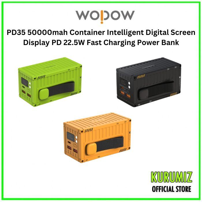 WOPOW PD35 50000mah Container Intelligent Digital Screen Display PD 22.5W Fast Charging Power ...