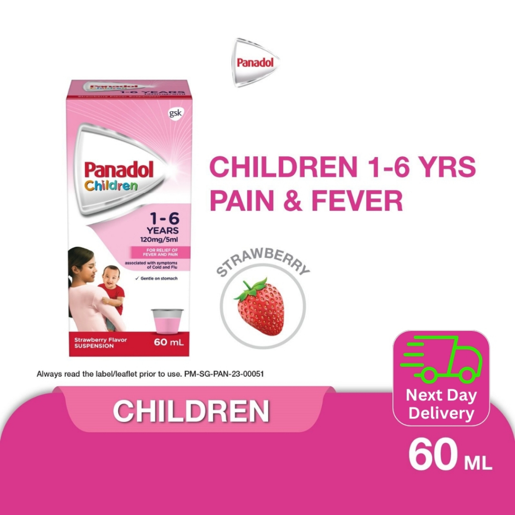 Panadol Children 1-6 Years Old Pain & Fever Strawberry Flavour 120mg ...