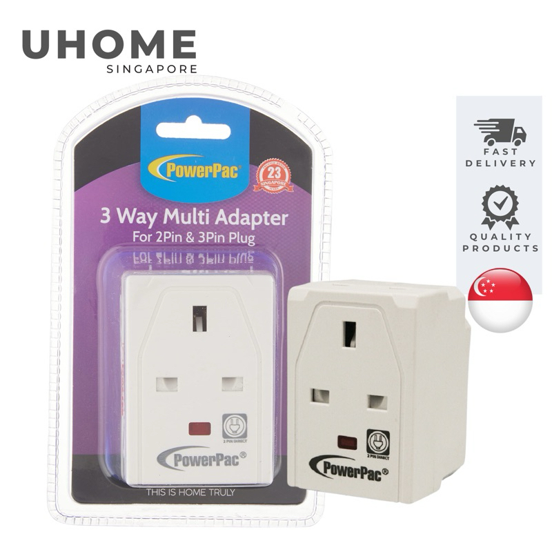 Powerpac 3 Way Multi Adaptor With 2 Pin Direct Plug (Neon Led On/Off ...