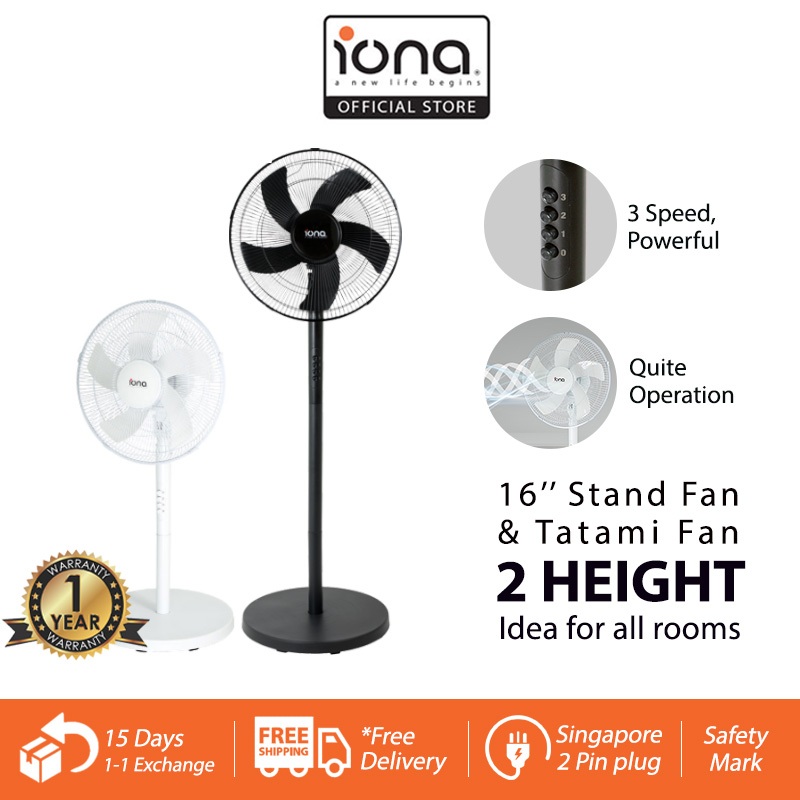 IONA 16 Inch Standing Fan | 5 Blade Adjustable Electric Tatami Stand ...