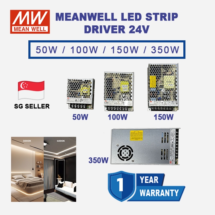 [SG SELLER] Meanwell LED Strip Driver 24V (50W/100W/150W/350W) Mean ...