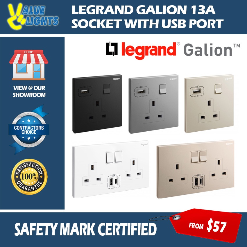 Legrand Galion 13A Electrical Socket with USB Type A Type C Single ...