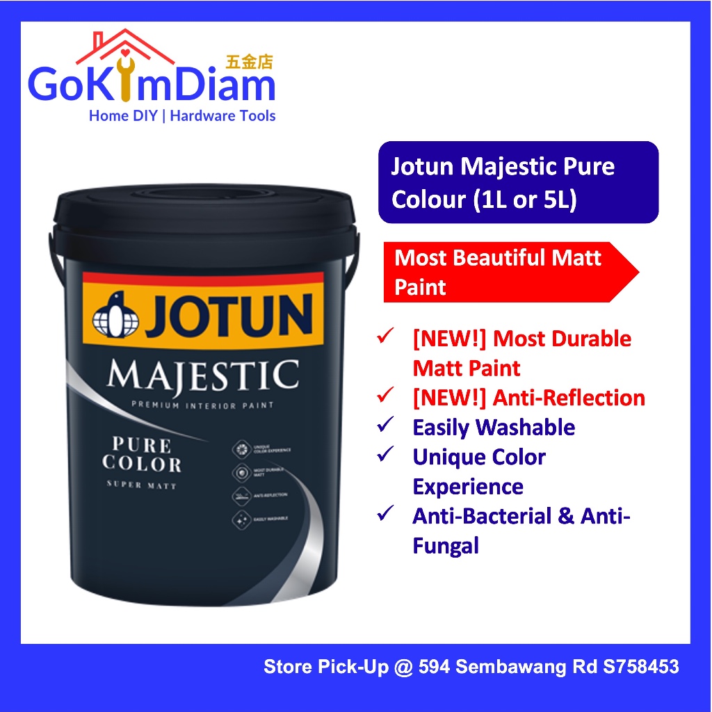 (+Gift) Jotun Majestic Pure Colour (5L) Premium Interior Matt Wall ...