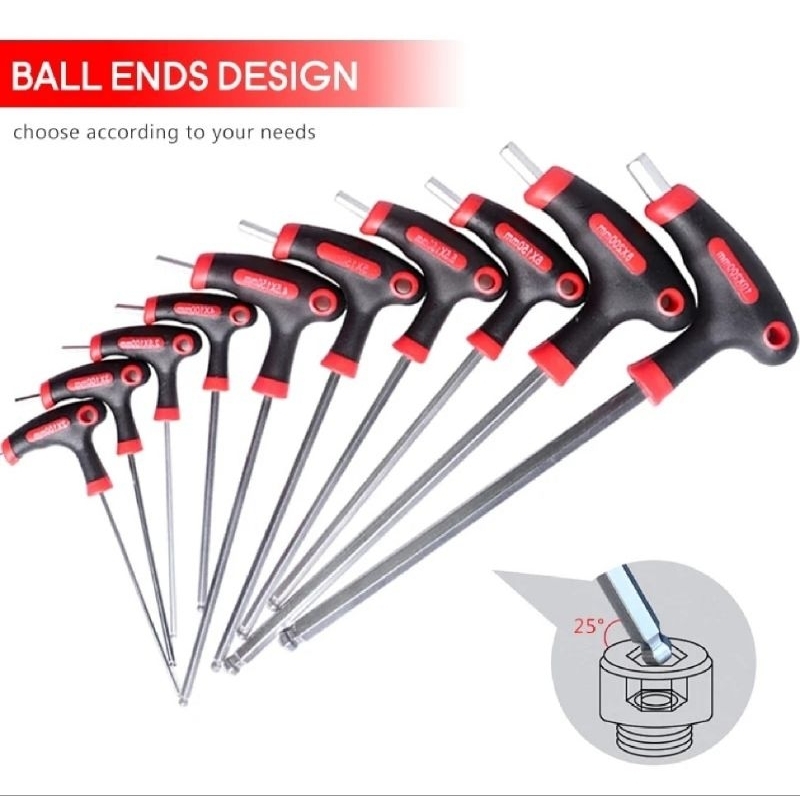 PROFESSIONAL T Handle Cr-V Hex Allen Key with Ball Point Long Arm High ...