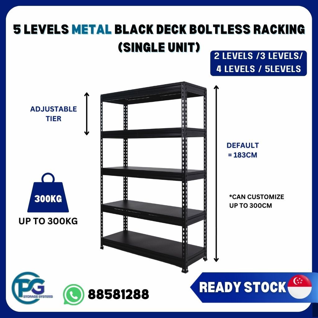 PG Single Rack - 5 Levels Metal Deck Black Boltless Racking | Shopee ...