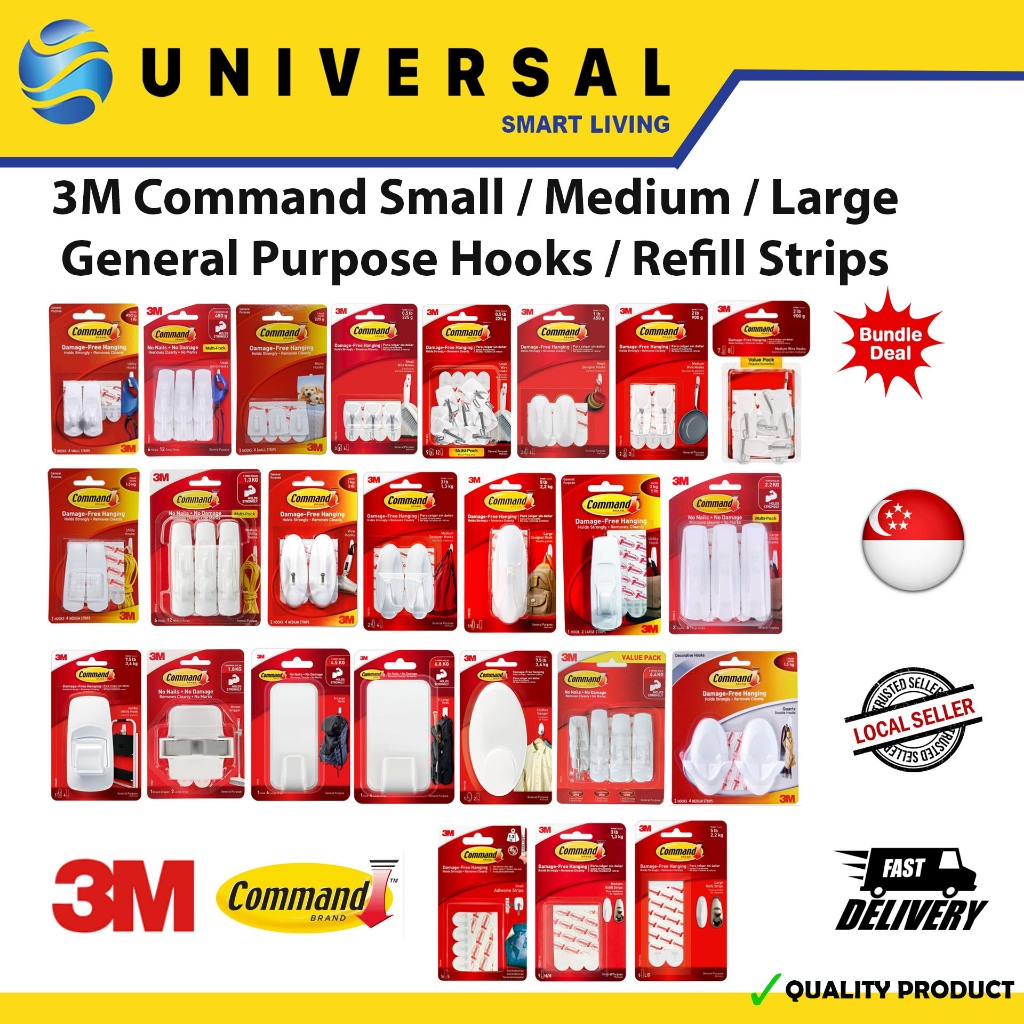 [SG SHOP SELLER] 3M Command Hooks - Small / Medium / Large General ...