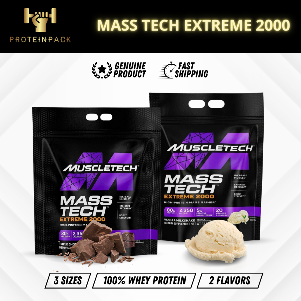 MuscleTech Mass Tech Extreme 2000 Whey Protein Powder Triple Chocolate ...