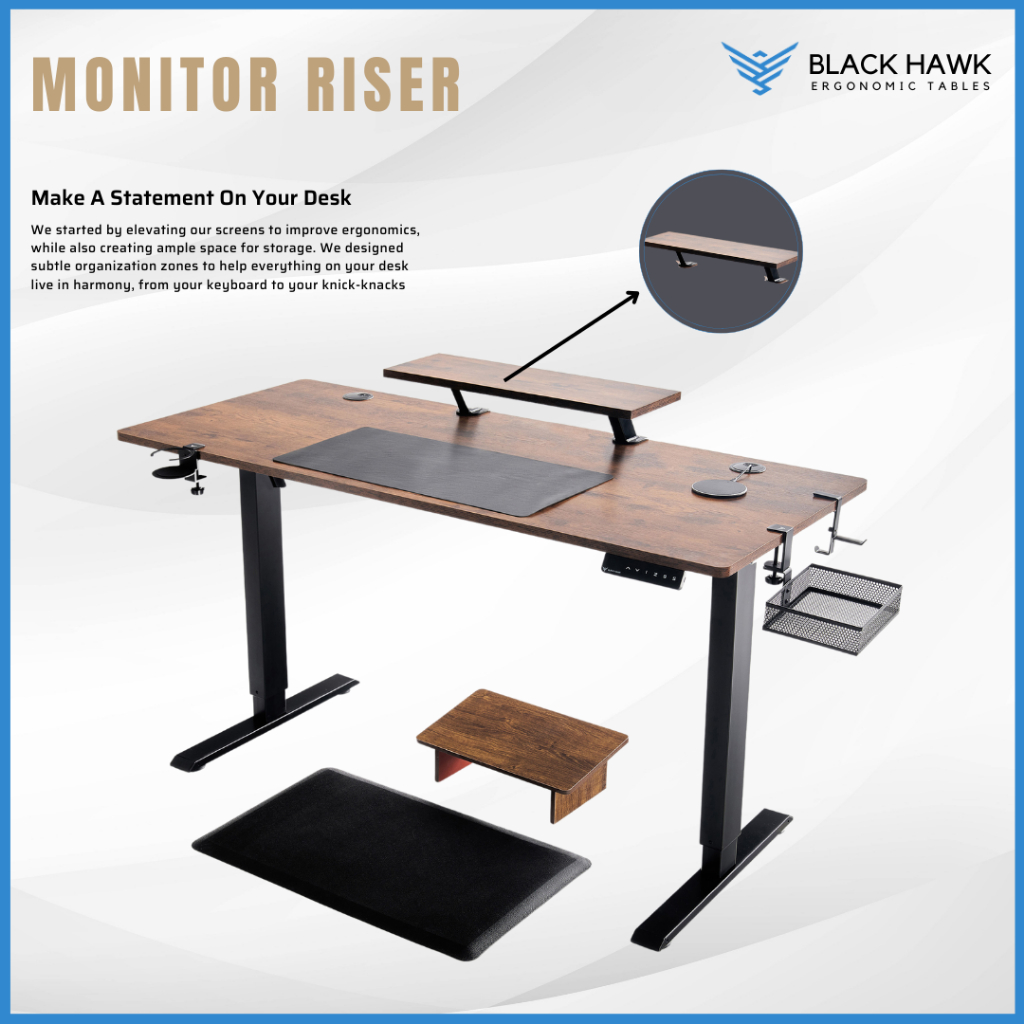 🦅 (𝐒𝐆 𝐒𝐓𝐎𝐂𝐊) Black Hawk Ergonomic Monitor Riser | Clamp-On Monitor ...