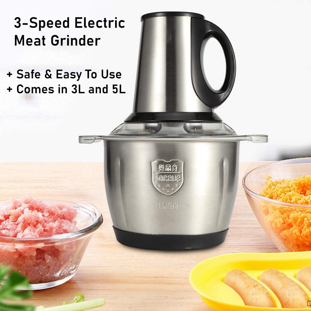 3-Speed Electric Chopper 3L/5L, Stainless Steel Meat Grinder, Versatile ...