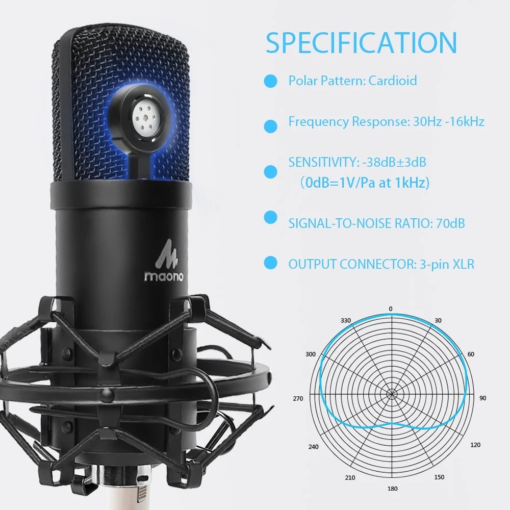 Maono AU-A03T bm700 Condenser Microphone Professional mike with XLR to ...