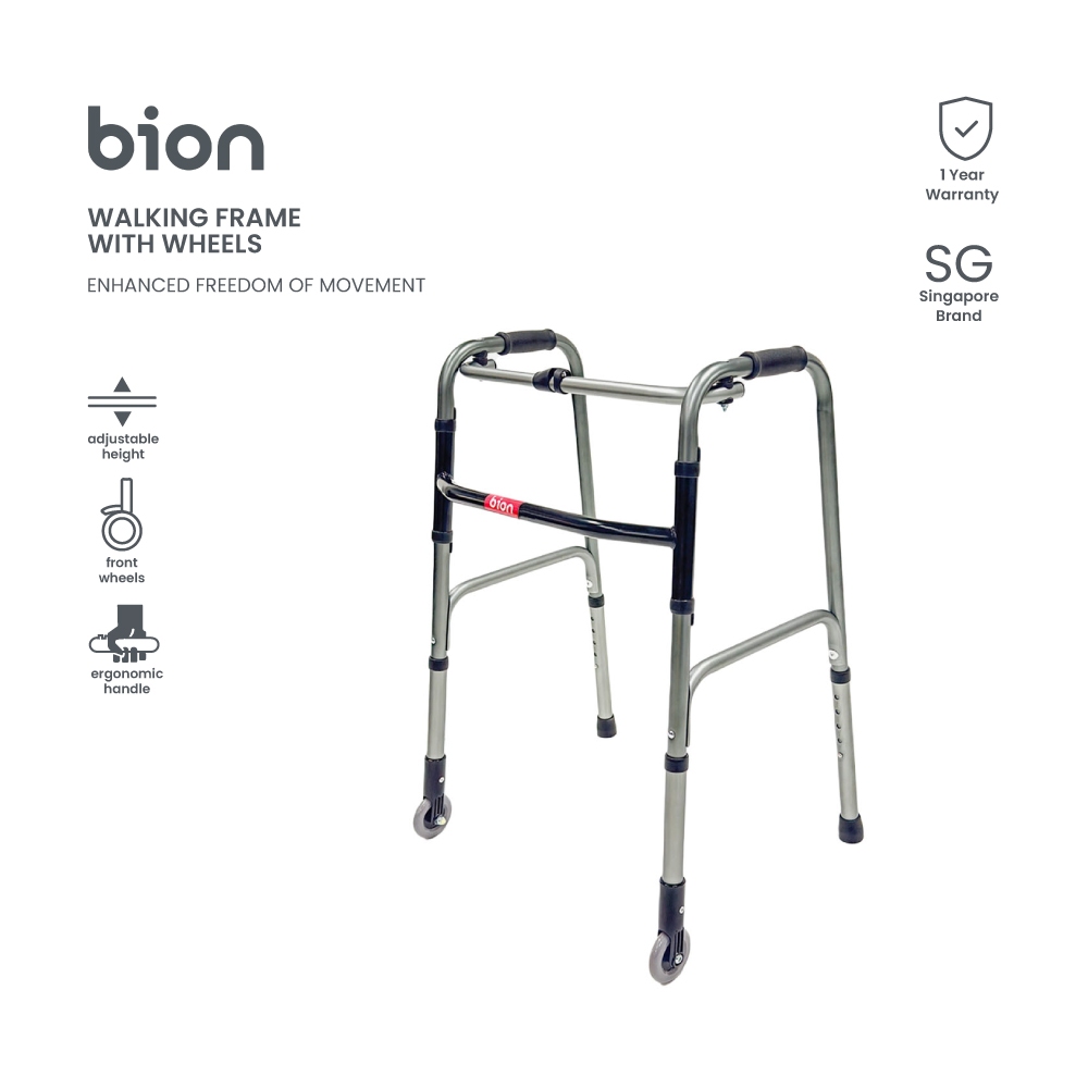 Bion Walking Frame with Wheels | Adjustable Leg Anti-slip Rubber ...