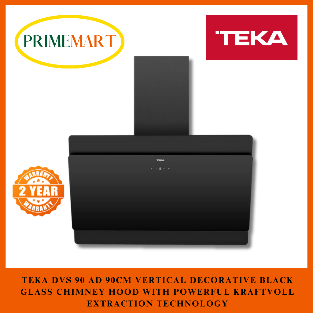 TEKA DVS 90 AD 90CM VERTICAL DECORATIVE BLACK GLASS CHIMNEY HOOD WITH ...