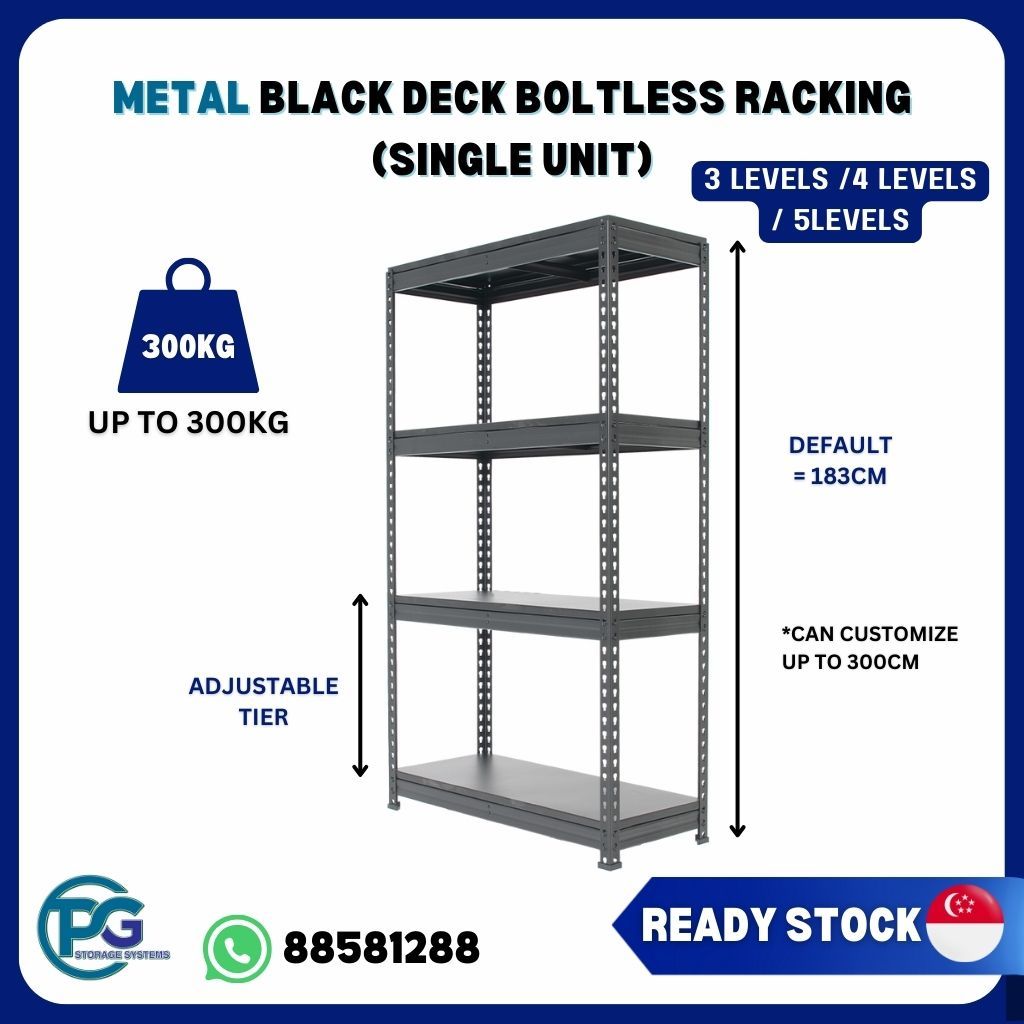 PG Single Rack - 4 Levels Metal Black Deck Boltless Racking | Shopee ...