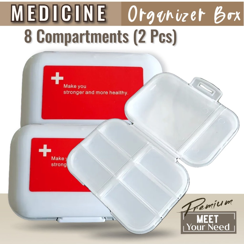 2 Pcs of Medicine Box Pill Organizer (8 Compartments) Medication ...