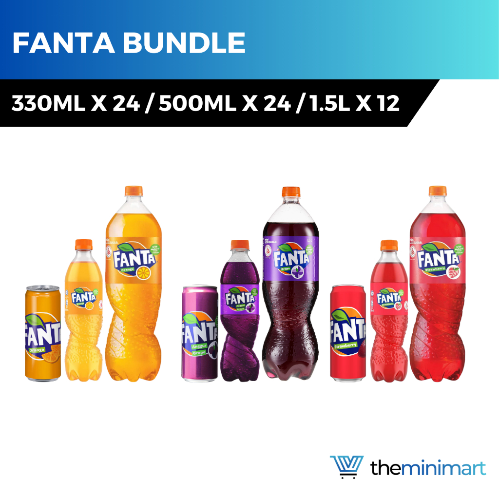 [Bundle of 12/24] Fanta Soft Drink Assorted Flavours 320ml Cans/500ml ...