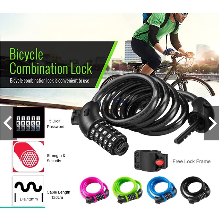 Bicycle Lock (5 Digit Combination) - Bike Lock / Bicycle Security Lock ...