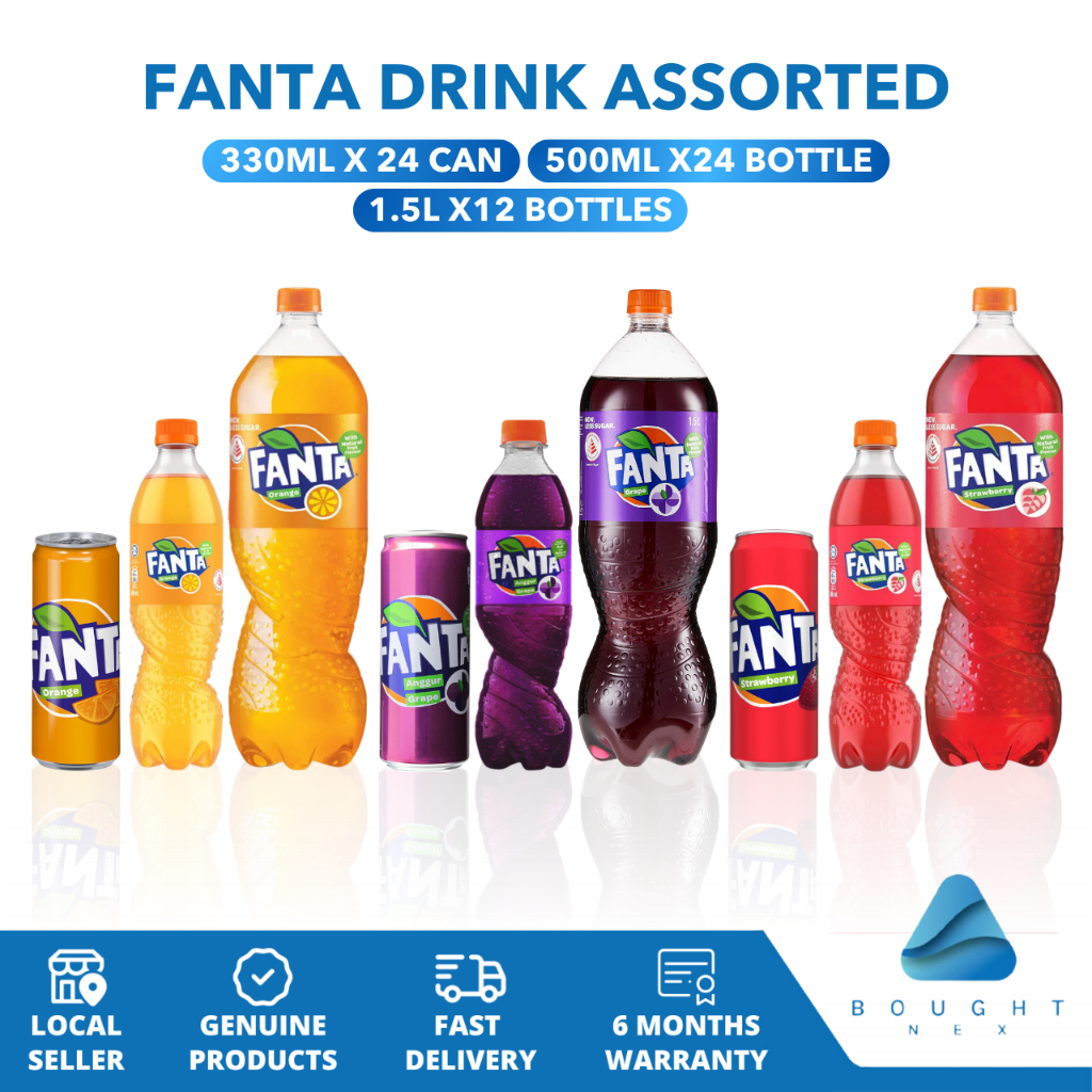 [Bundle of 12/24] Fanta Refreshing Flavored Soft Drink 320ml/500ml/1.5L Grape Strawberry Orange ...