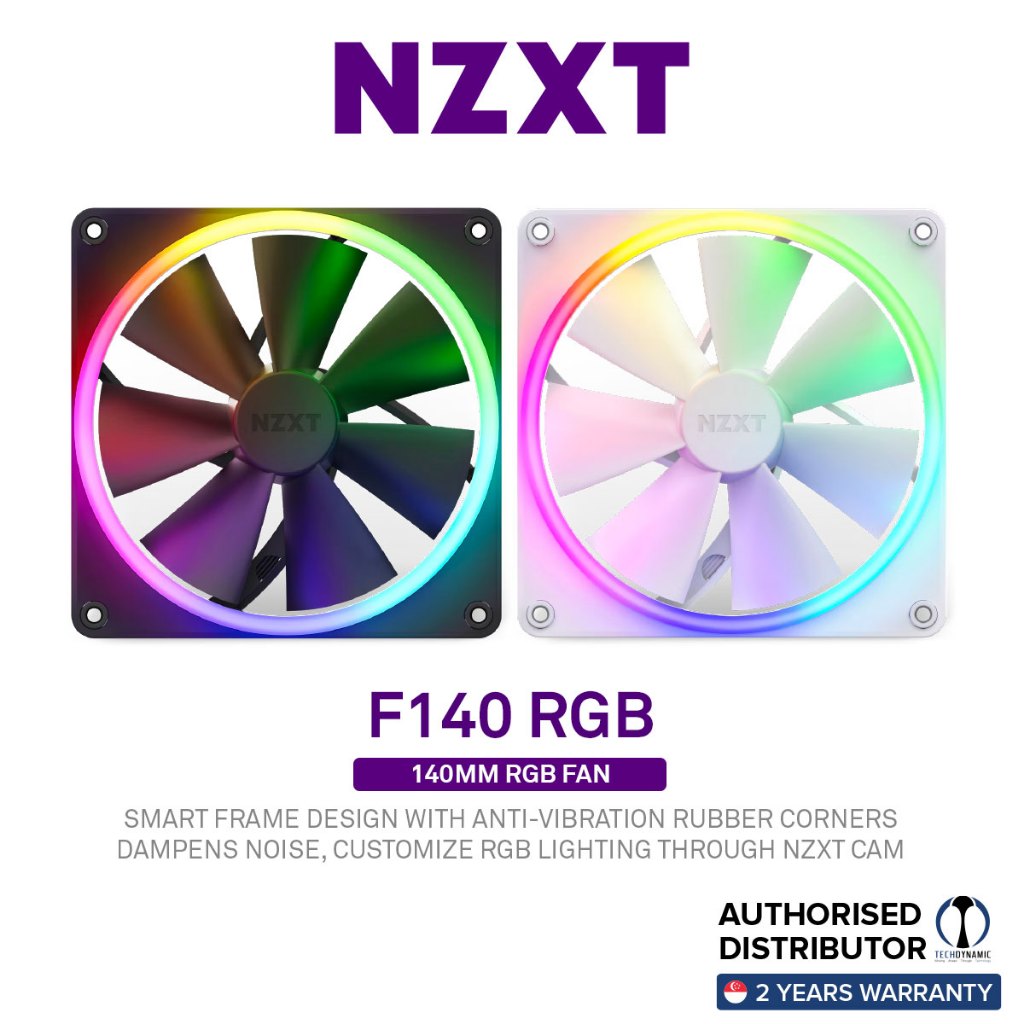 NZXT F140 RGB Single, Duo & Core - 140mm PC Cooling Fan, Black & White ...