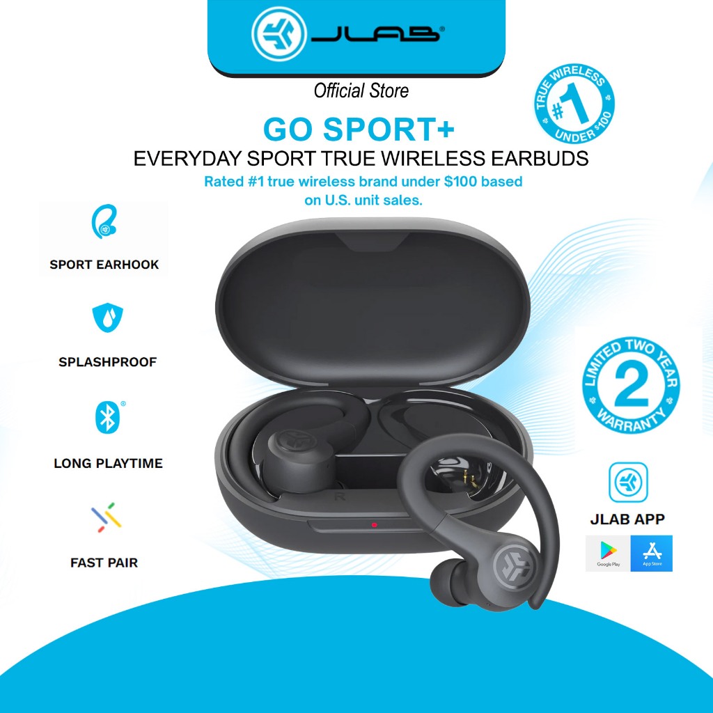 JLab GO Sport+ True Wireless Secure Earhook Sport Design Earbuds ...