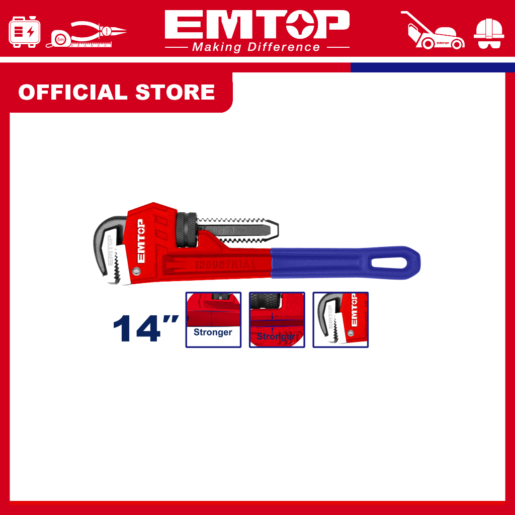 EMTOP 14-inch Heavy-Duty Adjustable Straight Pipe Wrench /Plumbing ...