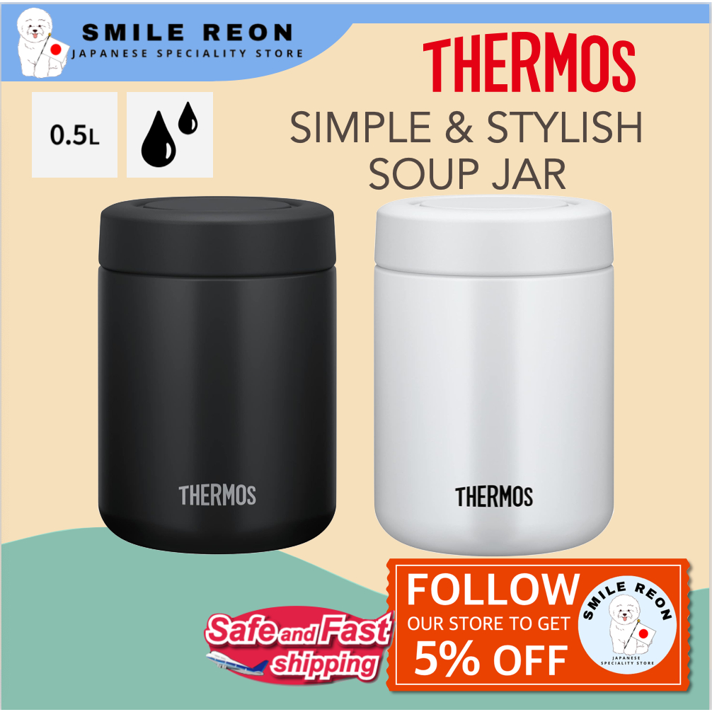 【Direct from Japan】Thermos Vacuum Insulated Soup Jar 500ml JBR-501 2colors (Black/White) Simple ...