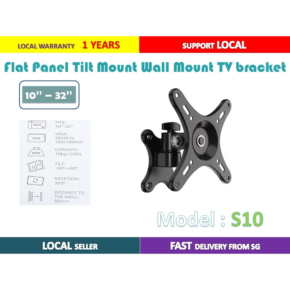 Full motion tv monitor wall mount bracketing for 10"-32" tv wall mount ...