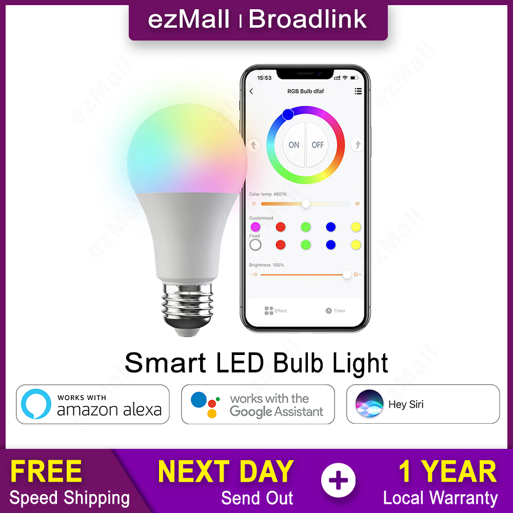 BroadLink Smart LED Bulb Light LB27 R1, 10W RGB Dimmable, E27 No Hub ...
